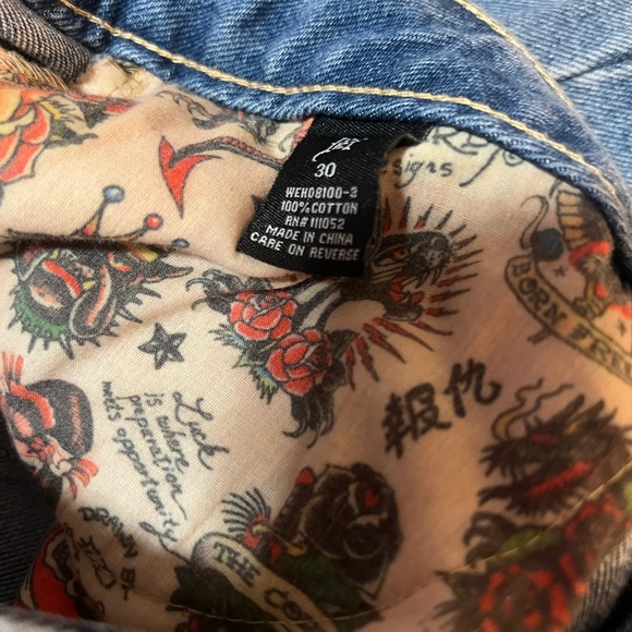 Ed Hardy | Jeans | Ed Hardy Sz 3 Painted Tattoo Blue Baggy Jeans ...